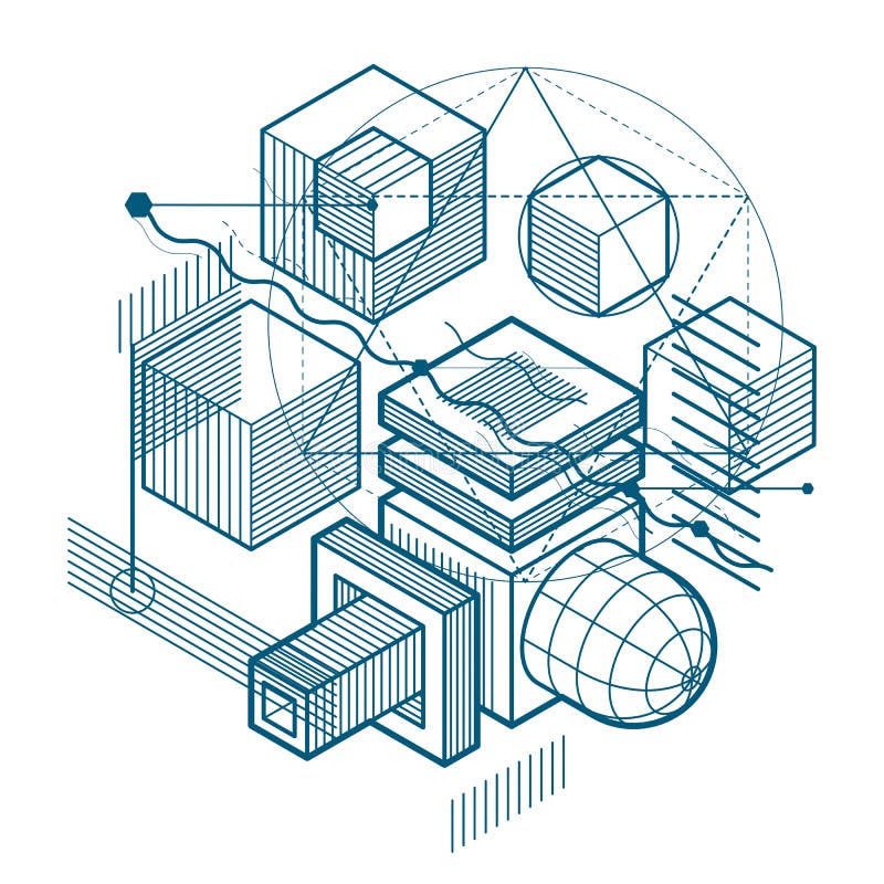 Abstract Isometrics Background, 3d Vector Layout. Composition of Stock ...