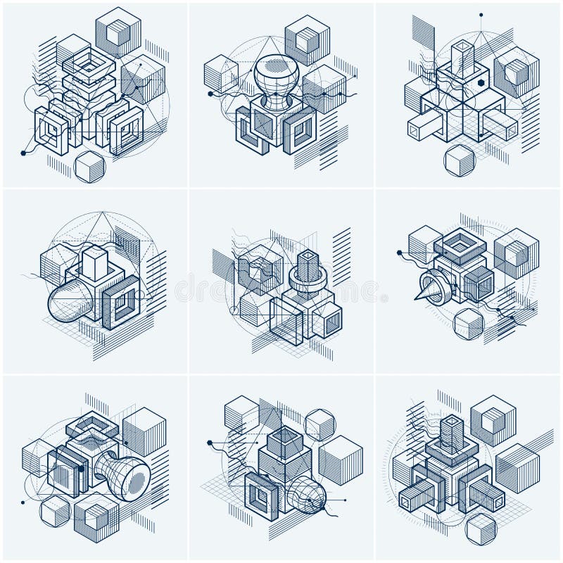 Abstract Isometrics Backgrounds, 3d Vector Layout. Compositions Stock Vector - Illustration of ...