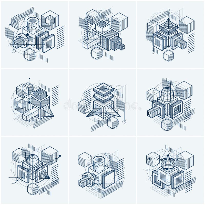 Abstract Isometrics Backgrounds, 3d Vector Layout. Compositions Stock ...