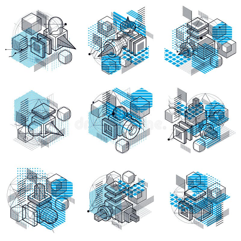Abstract Isometrics Backgrounds, 3d Vector Layout. Compositions Stock ...