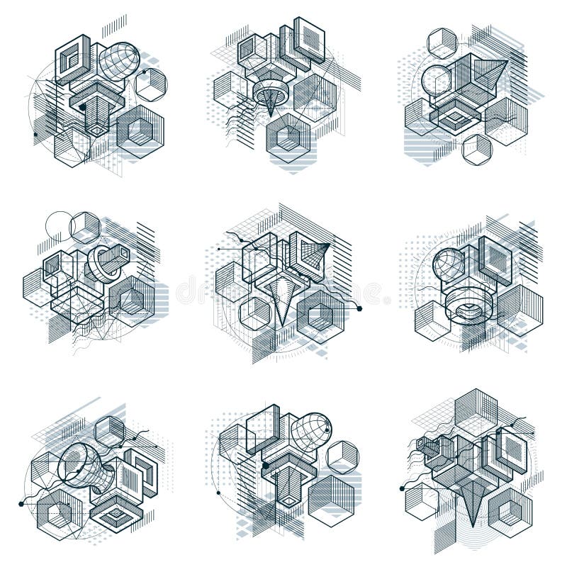 Abstract Isometrics Backgrounds, 3d Vector Layout. Compositions Stock ...