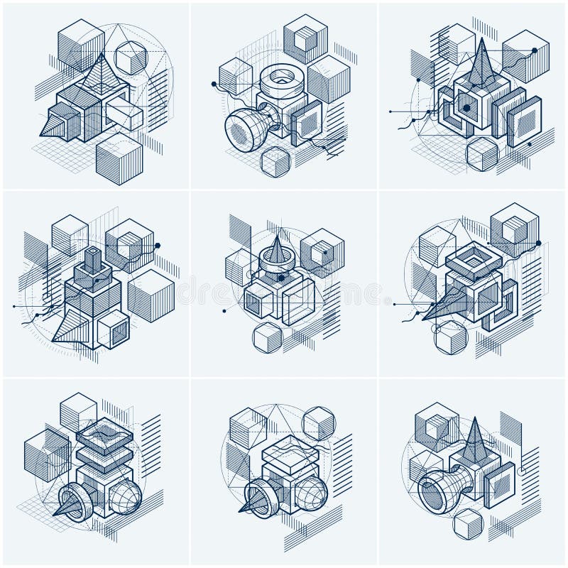 Abstract Isometrics Backgrounds, 3d Vector Layout. Compositions of ...