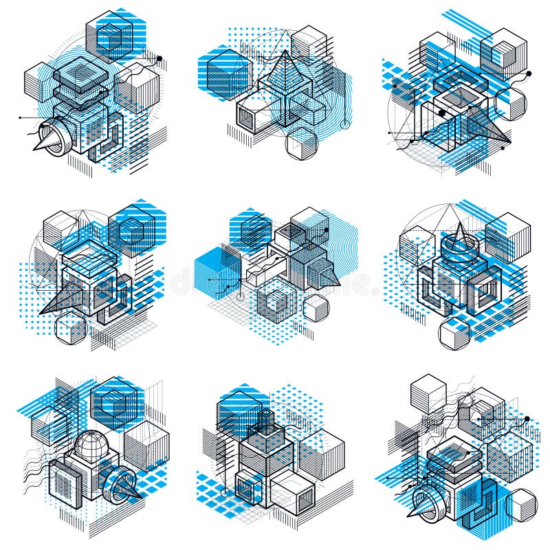 Abstract Isometrics Backgrounds, 3d Vector Layout. Compositions Stock ...
