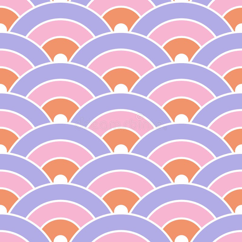 Abstract Japanese Waves Seamless Pattern - Purple, Pink, Orange Stock ...