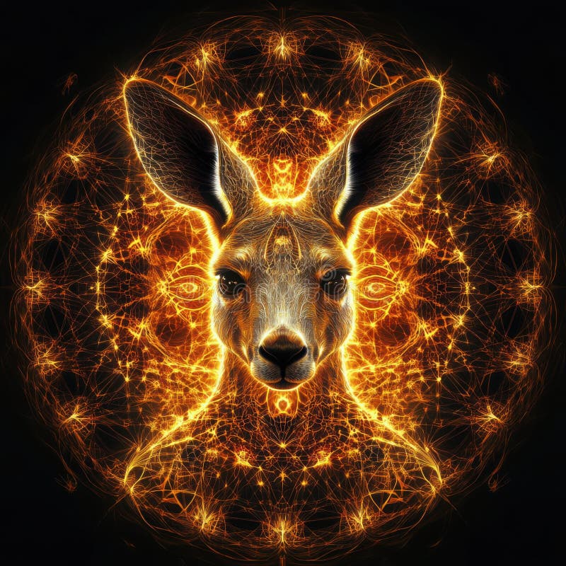 Abstract Kangaroo with Intricate Golden Patterns and Dark Background ...