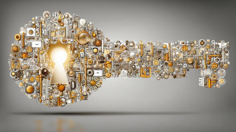 Abstract Key Shape Created from Gears, Cogs, and Mechanical Elements in ...