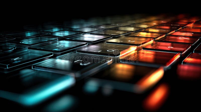 Abstract Keyboard Design with Glowing Keys Creating Vibrant Colors in a Dark Setting Stock Image ...
