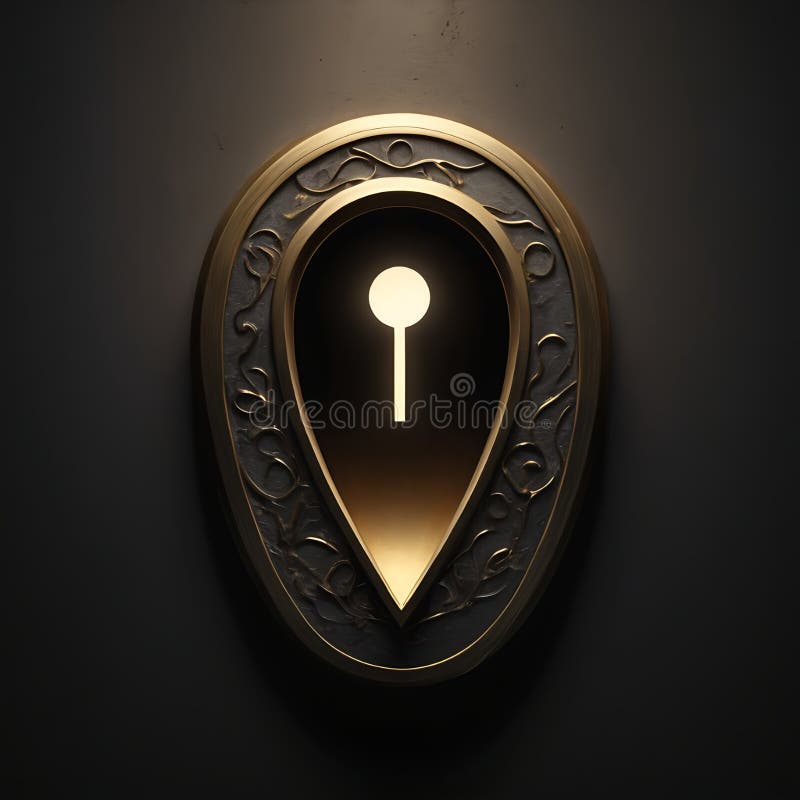 Abstract Keyhole with Glowing Key in Dark Metallic Frame Stock ...