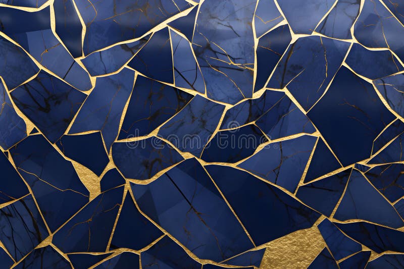 Abstract Kintsugi Background. Navy Blue and Gold Marble Texture. Stock ...