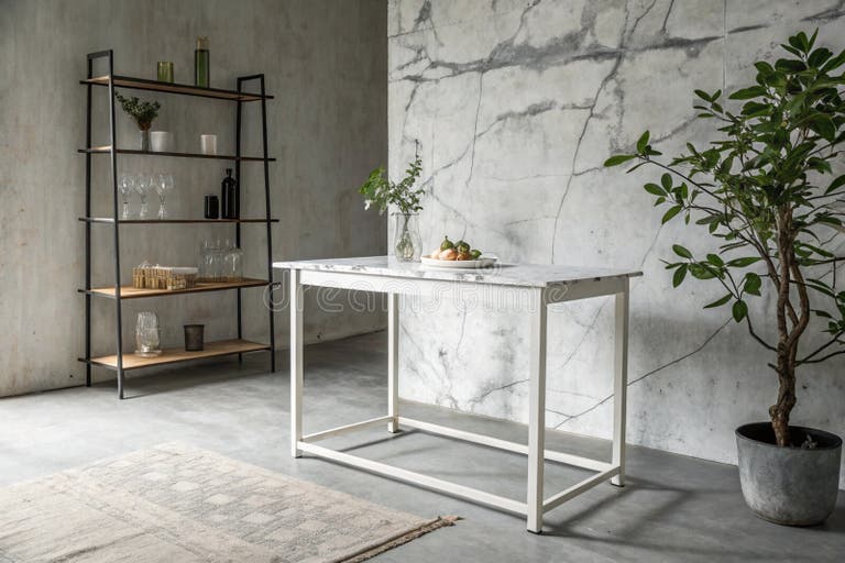 Abstract Kitchen Background with Grey-white Textures and Plants Stock ...