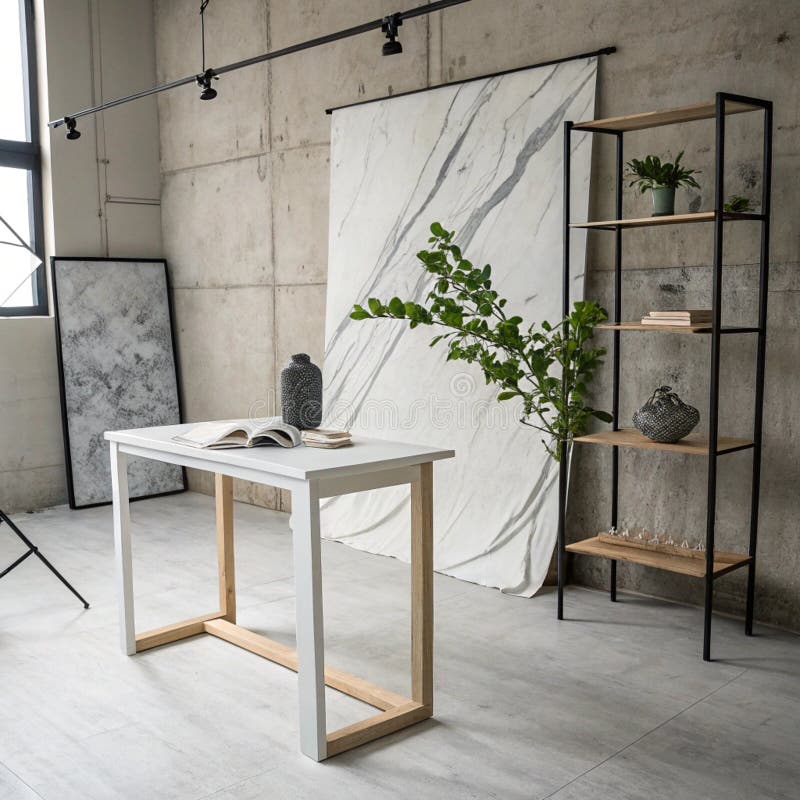 Abstract Kitchen Background with Grey-white Textures and Plants Stock ...