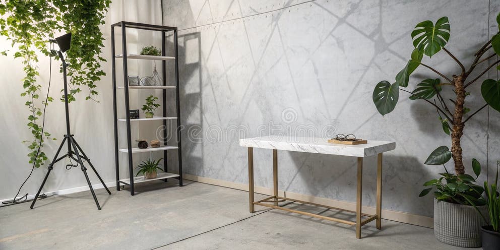 Abstract Kitchen Background with Grey-white Textures and Plants Stock ...