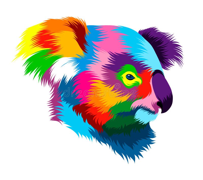 Abstract Koala Head Portrait from Multicolored Paints. Colored Drawing ...