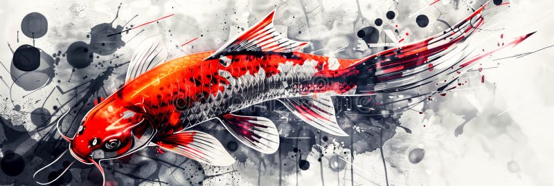 Abstract Koi Fish in Dynamic Watercolor Composition Stock Illustration ...