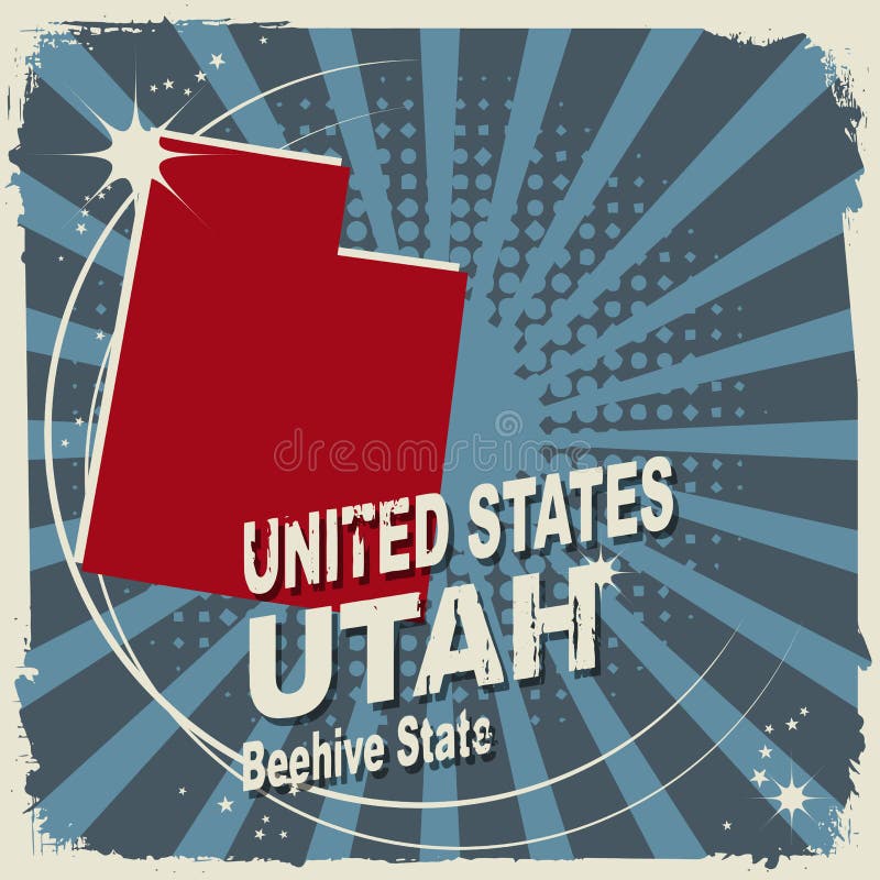 Abstract Label with Name and Map of Utah Stock Vector - Illustration of ...
