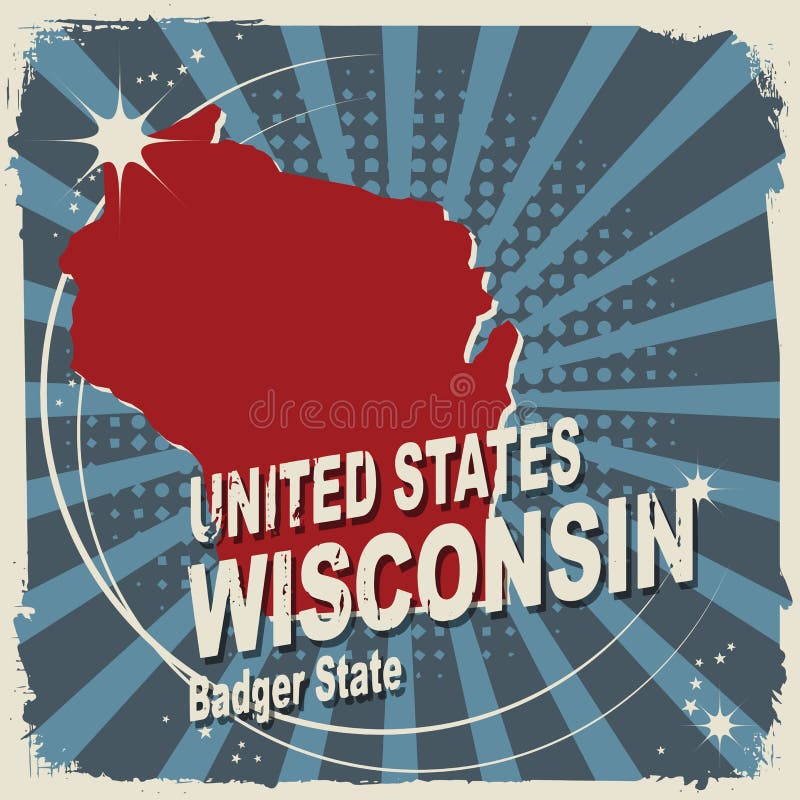 Abstract Label with Name and Map of Wisconsin Stock Vector ...