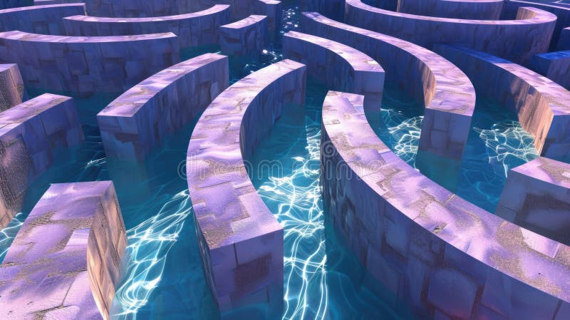 Abstract Labyrinth with Glowing Water Stock Illustration - Illustration ...