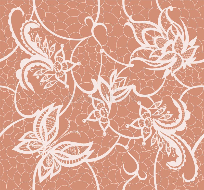 Abstract Lace with Elements of Flowers, Leaves and Butterfly Stock ...