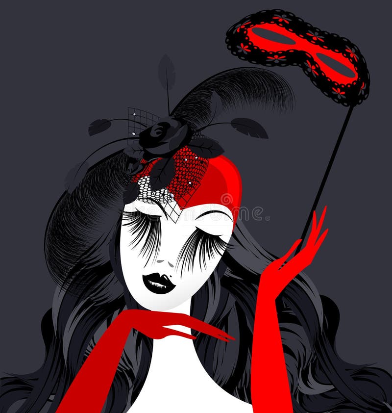 Abstract Lady with Red Mask Stock Vector - Illustration of masquerade ...