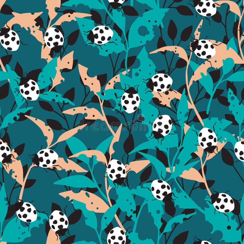 Abstract Ladybug Eat the Leaves Vector Seamless Pattern Stock Vector ...