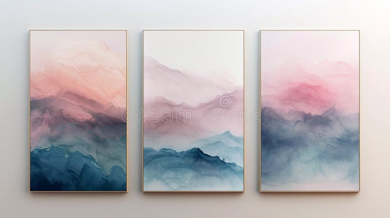 Abstract Landscape Art Displayed in Modern Gallery Setting with Soft ...