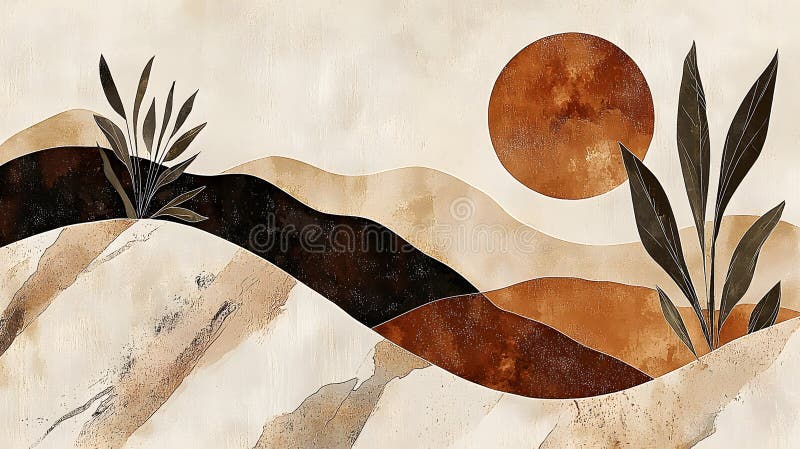 Abstract Landscape Art with Warm Earthy Tones. Stock Illustration ...