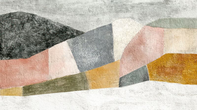 Abstract Landscape Artwork Featuring Geometric Shapes and Muted Colors ...