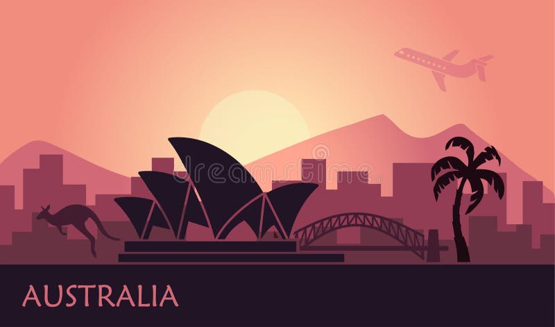 Abstract Landscape of Australia at Sunset. Vector Illustration ...