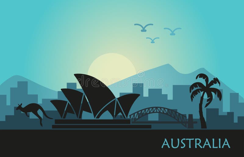 Abstract Landscape of Australia at Sunset. Vector Illustration in the ...