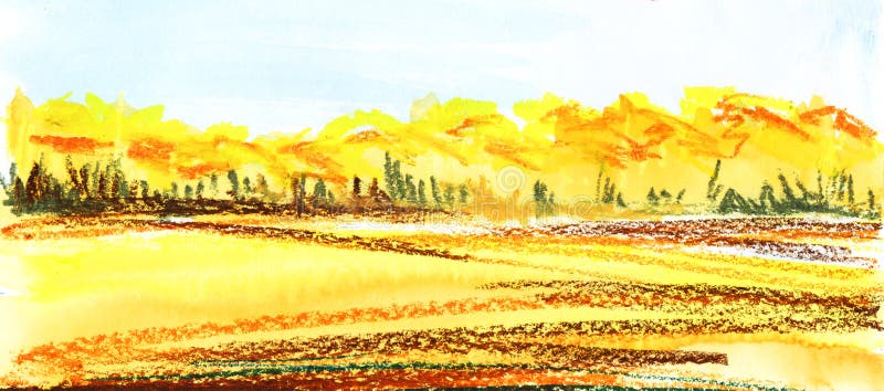 Abstract Landscape. Autumn Forest and Fields Under Blue Sky Stock ...