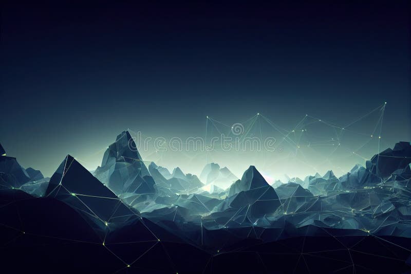 Abstract Landscape Background with Wireframe Elements. Cyberspace Grid ...