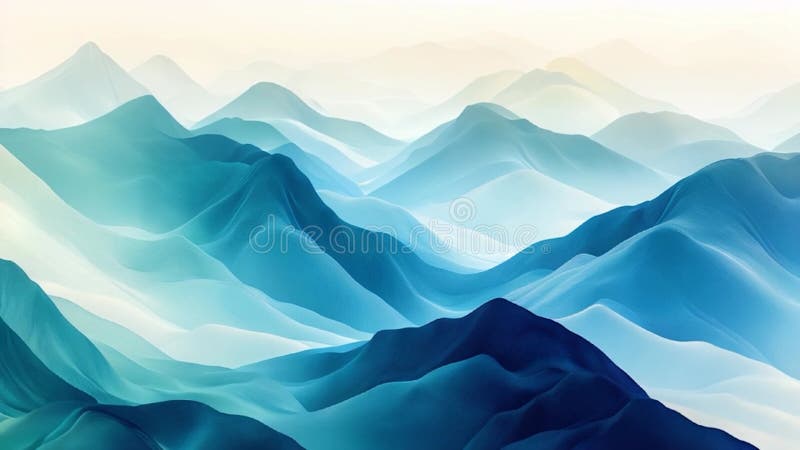 Abstract Landscape of Blue-toned Mountains Layered with Soft Gradients ...
