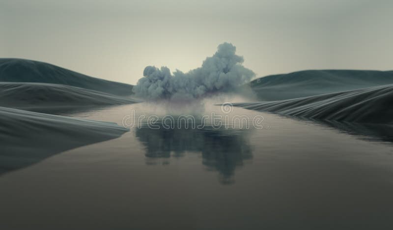 Abstract Landscape with a Cloud Above a Lake. Dreaming and Freedom ...