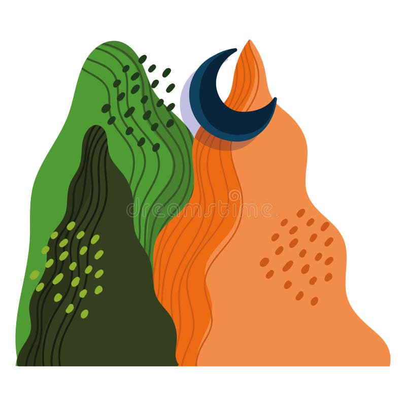 Abstract Landscape Colored Mountains and Half Moon Design Stock Vector ...