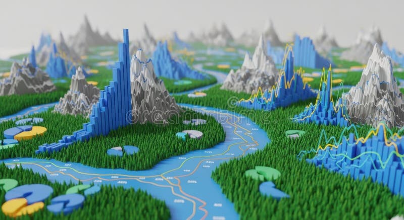 Abstract Landscape with Data Visualization Stock Illustration ...