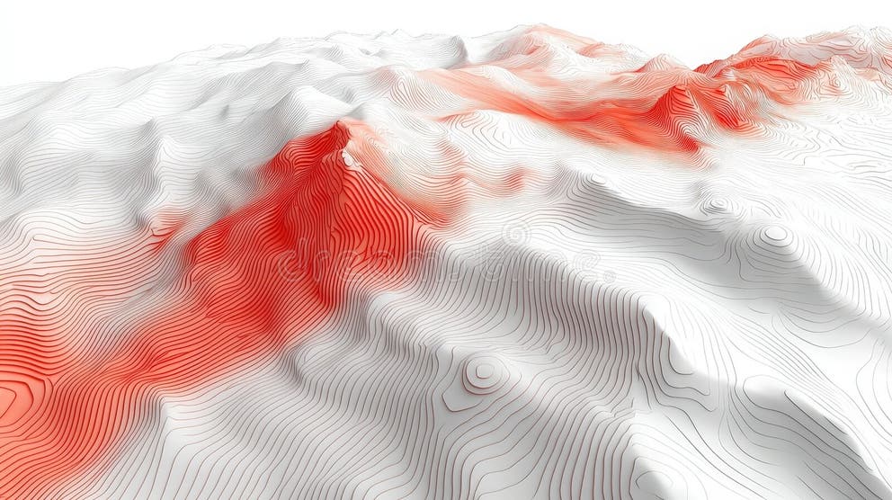 Abstract Landscape Design with White and Red Contours Representing ...