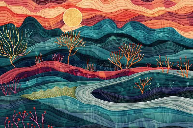 Abstract Landscape Embroidery Modern Landscape Embroidery Patterns 2D ...