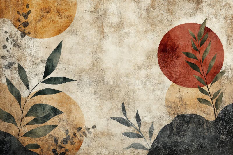 Abstract Landscape Featuring Earthy Tones and Plant Silhouettes in a ...