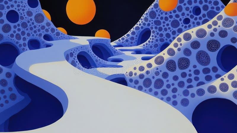 Abstract Landscape Featuring Flowing Paths, Rounded Hills, and Vibrant ...