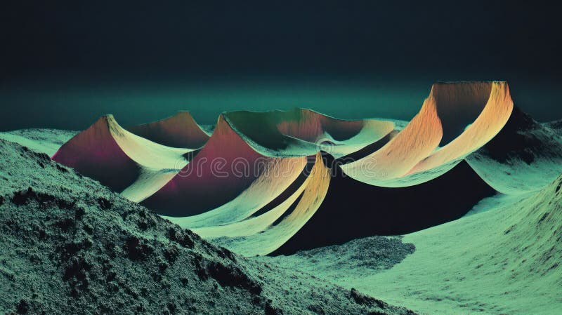 Abstract Landscape Featuring Stylized, Undulating Forms with Vibrant ...