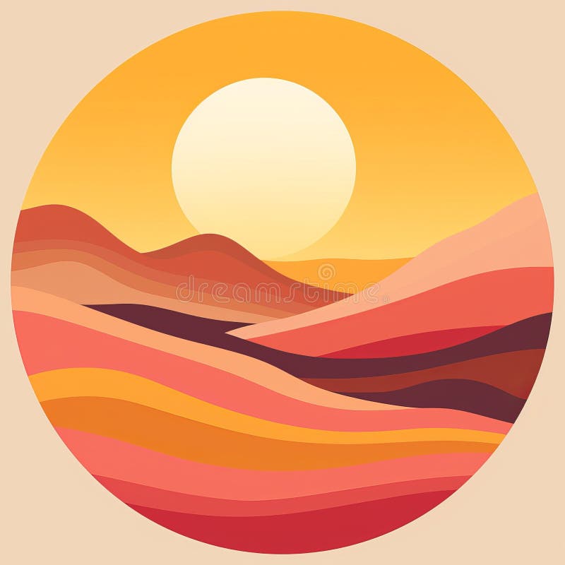 Organic Sunset Landscape Vector Illustration with Vibrant Colors Stock ...