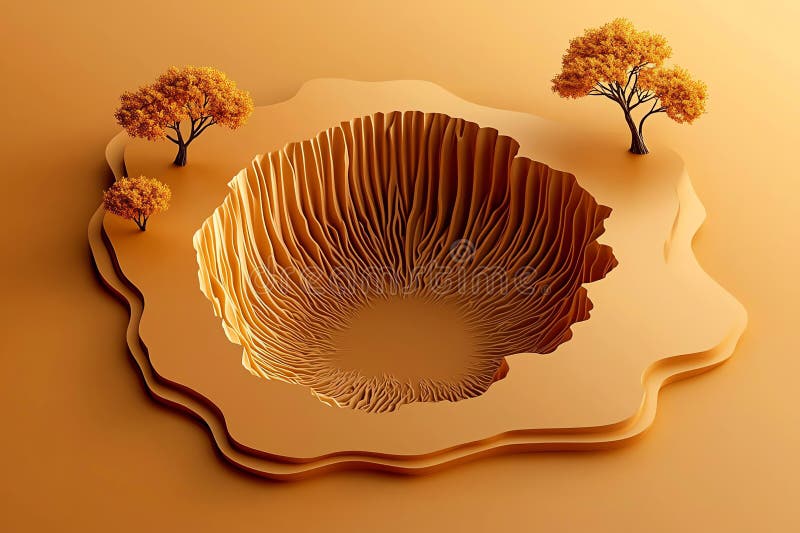 Abstract Landscape Featuring a Unique Circular Depression and Stylized ...