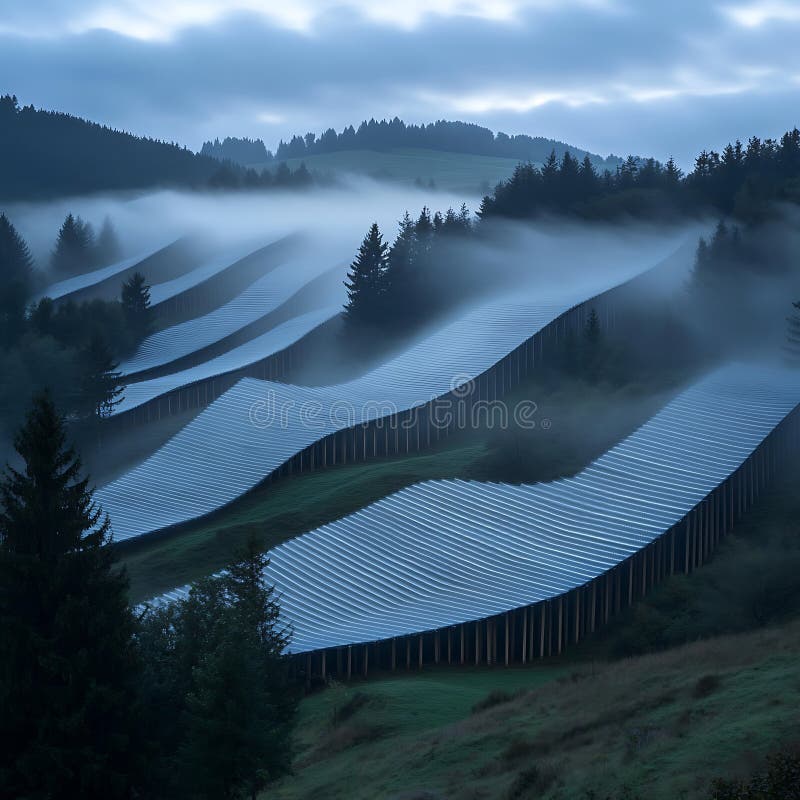 Abstract Landscape with Fog and Geometric Shapes Stock Illustration ...