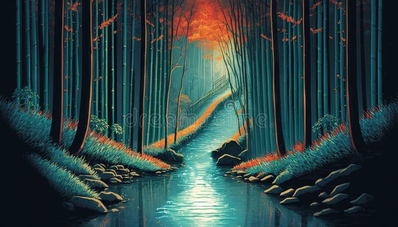 Abstract Landscape with Forest Japanese Style. Generative AI Stock ...