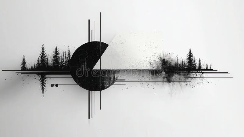 Abstract Landscape with Geometric Shapes and Forest Silhouettes Stock ...