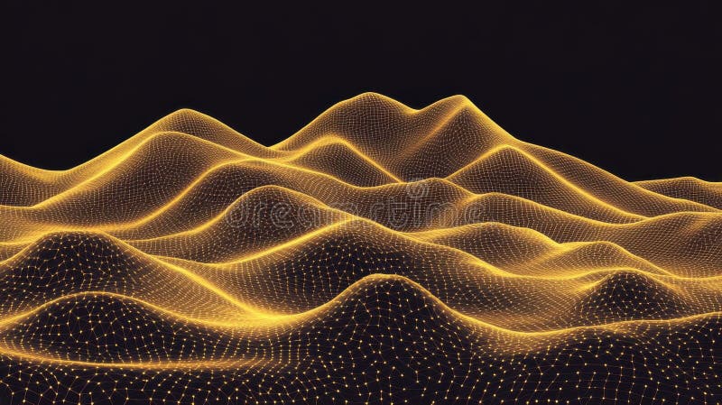 Abstract Landscape with Glowing Network Connecting Dots on Dark ...
