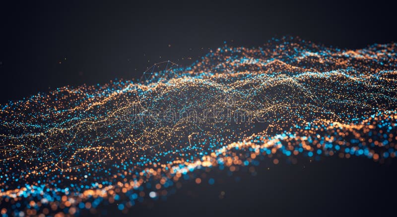 Abstract Landscape Glowing Particles Form a Wavelike Pattern Creating a ...