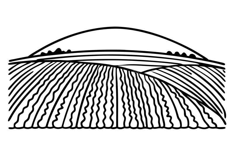 Abstract Landscape Illustration Black and White Field Patterns with ...