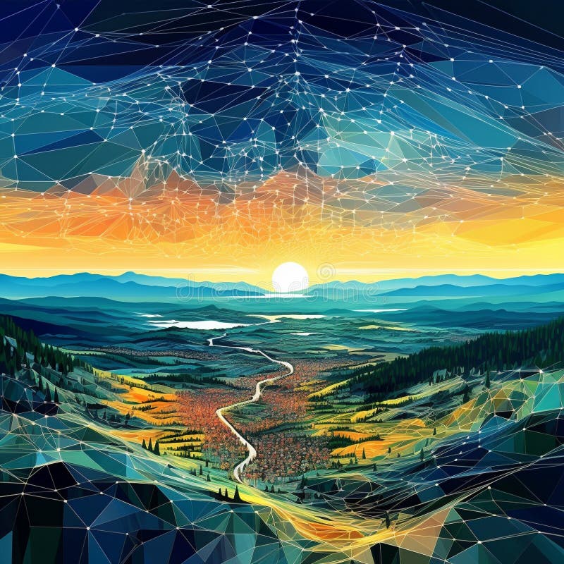 Abstract Landscape Inspired by Blockchain Stock Illustration ...