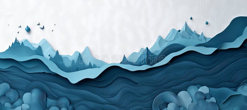 Abstract Landscape Inspired Cutout Textures Blue and White Layered ...
